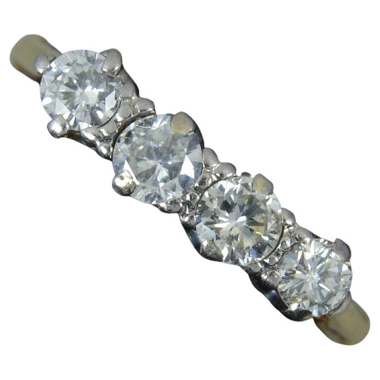 Stylish Antique 0.60ct Diamond Four Stone 18ct Gold Stack Ring, 1957 at ...