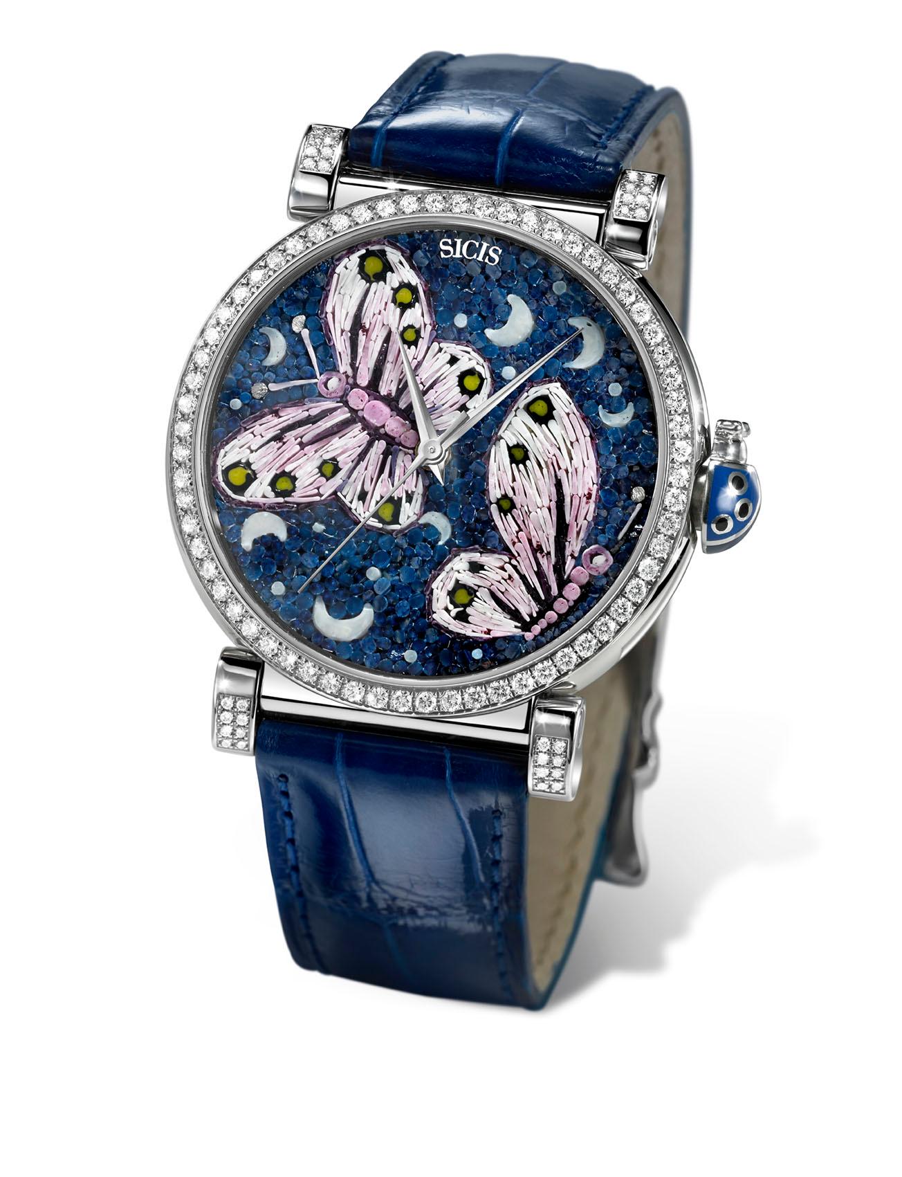 Stylish Automatic Watch Silver White Diamonds Alligator Strap ...