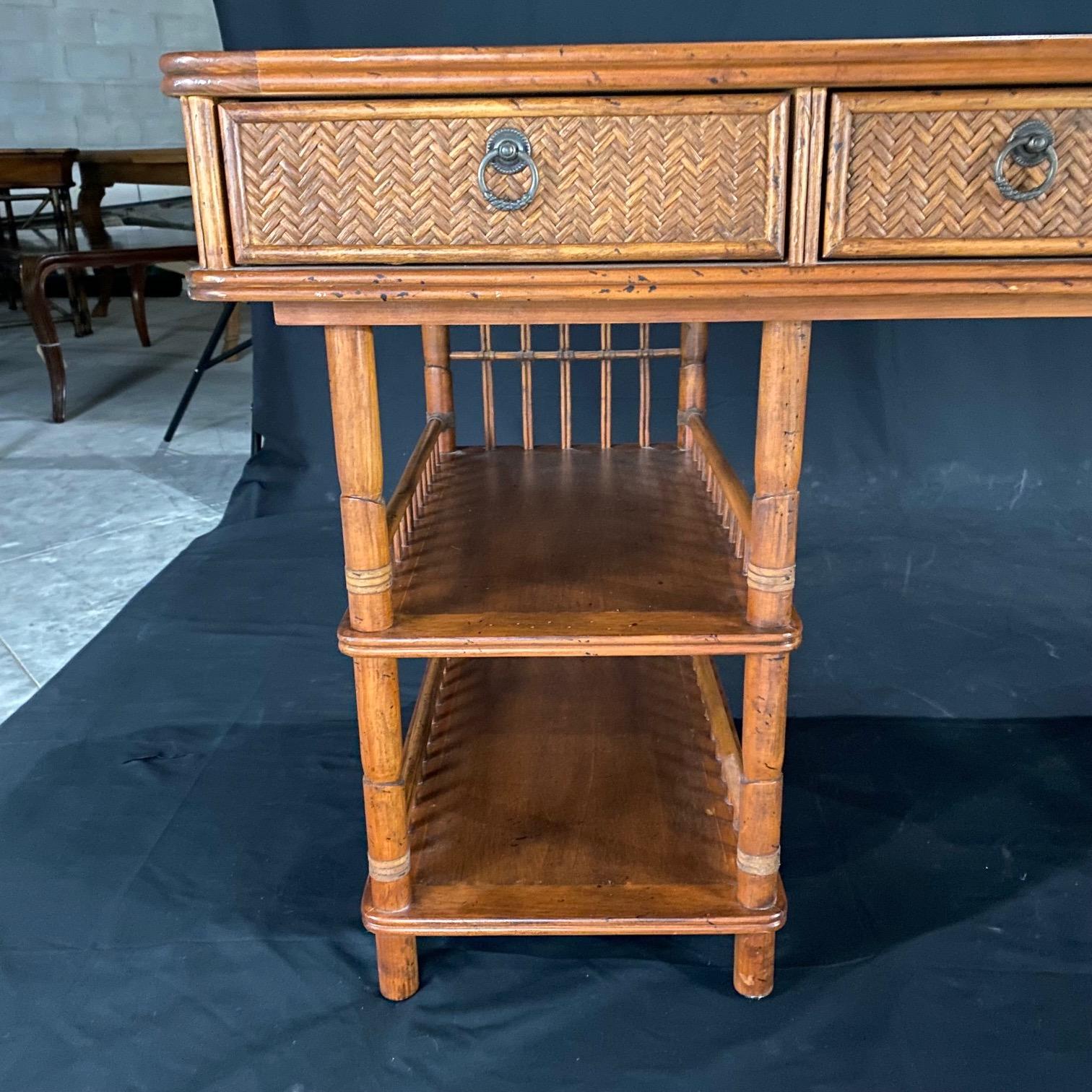 Stylish British Colonial Tommy Bahama Rattan and Bamboo Desk For Sale ...