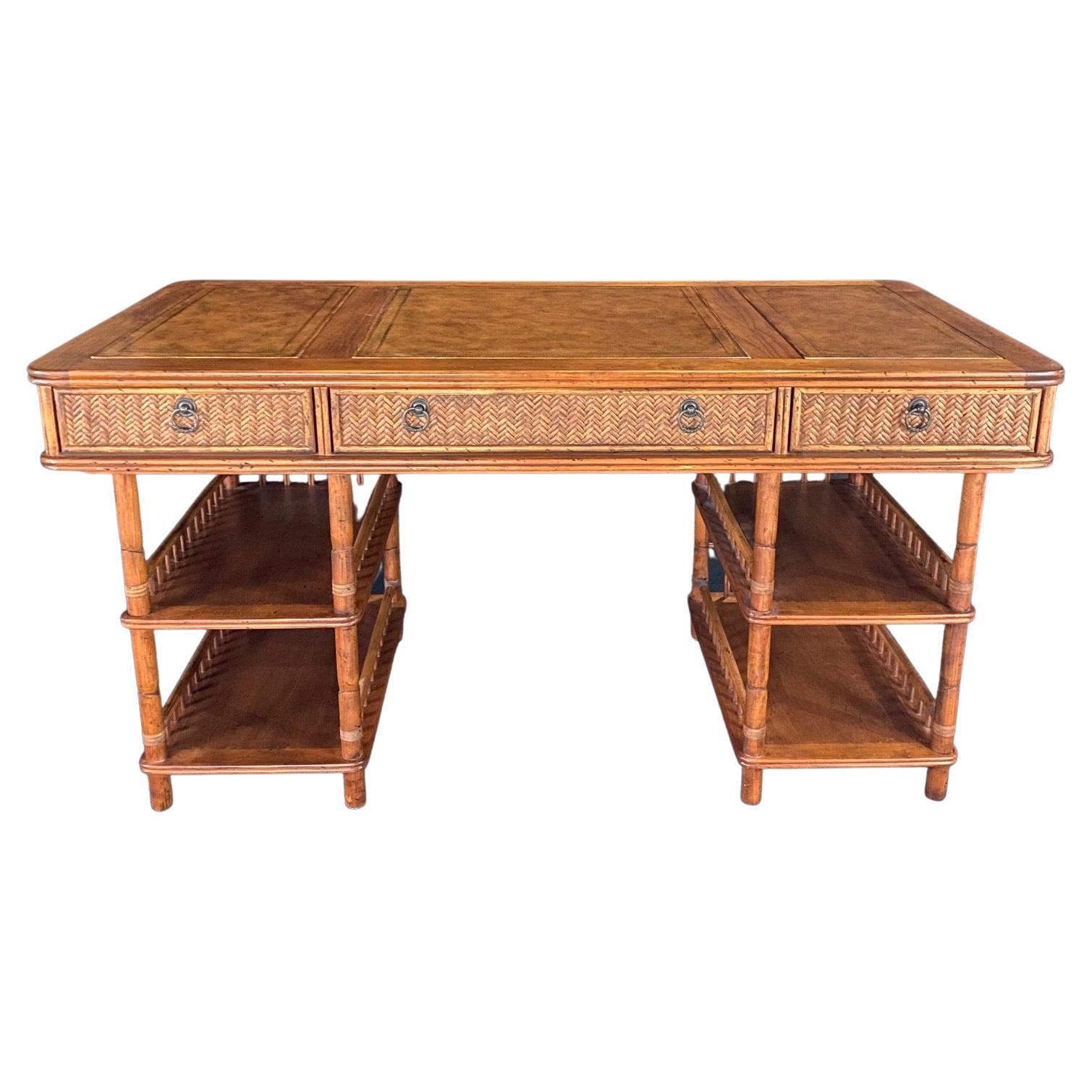Stylish British Colonial Tommy Bahama Rattan and Bamboo Desk For Sale ...