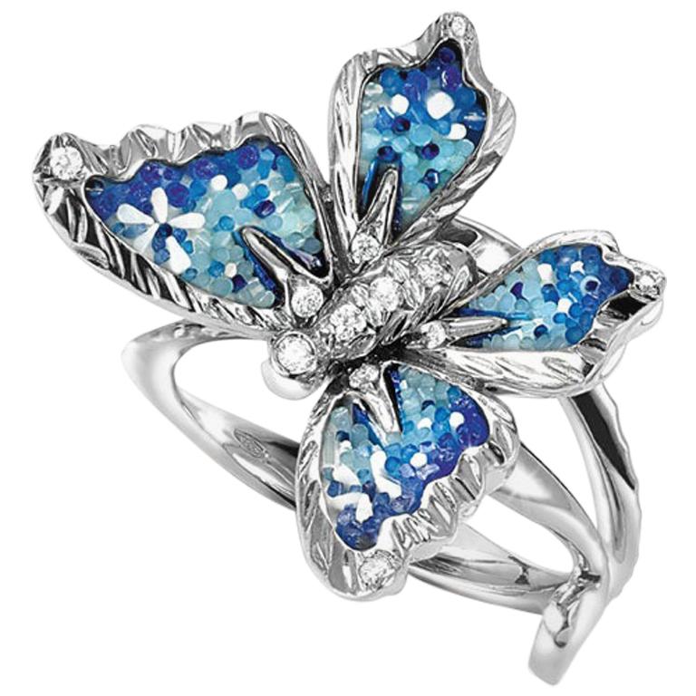 Customizable Butterfly Open Ring with Diamond in 18 Karat White Gold ...