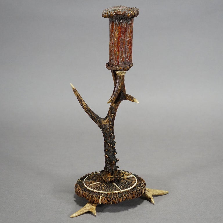 Stylish Cabin Decor Antler Candle Holder with Deer Carving, Germany ca ...