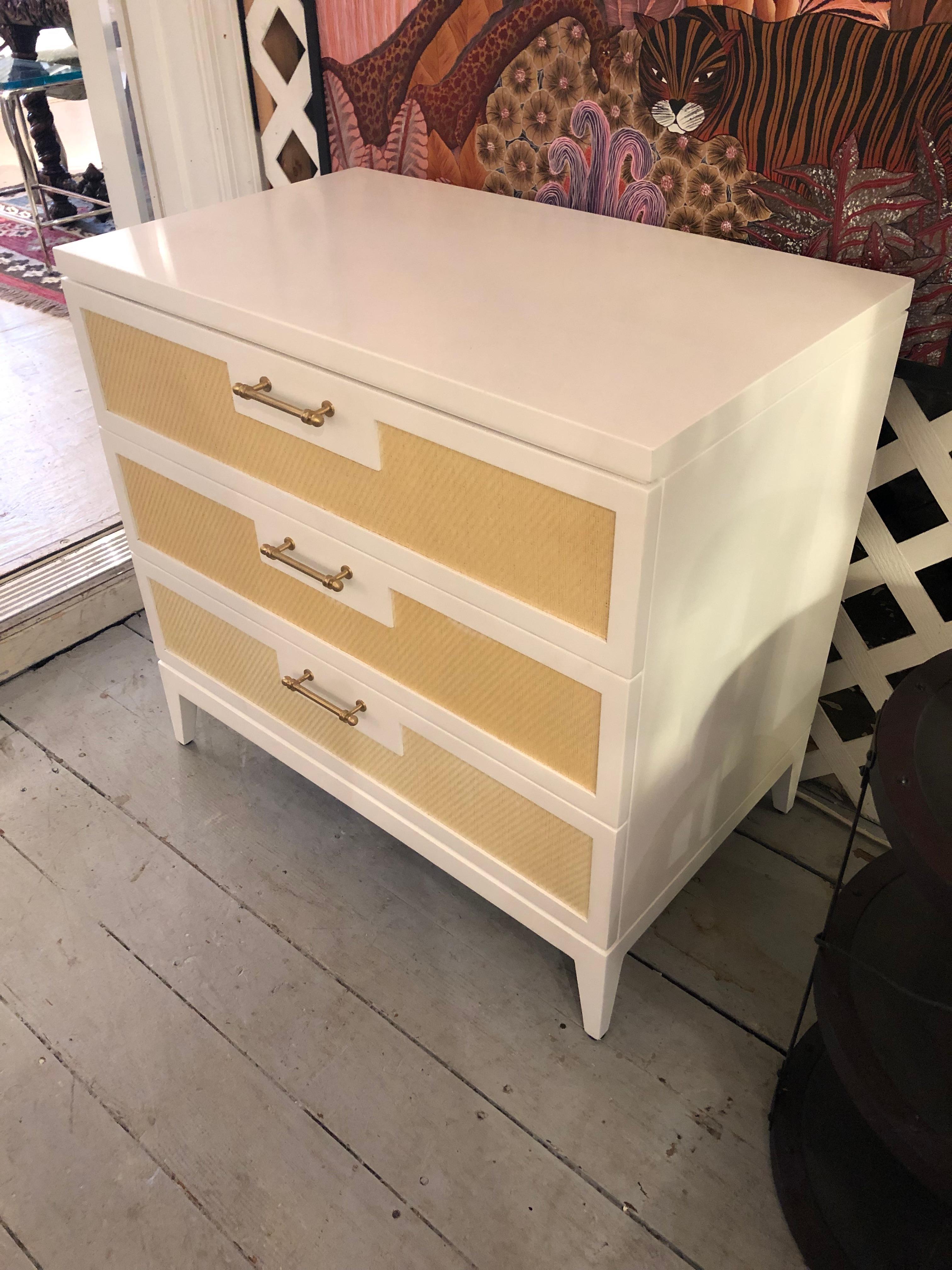 Stylish Contemporary Cream and Grasscloth Chest of Drawers For Sale at ...
