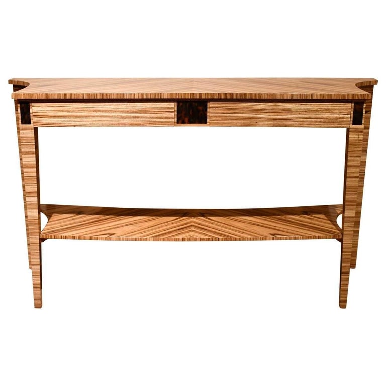 Stylish English-Made Zebrano Hollow-End Side Table with Two Blind ...