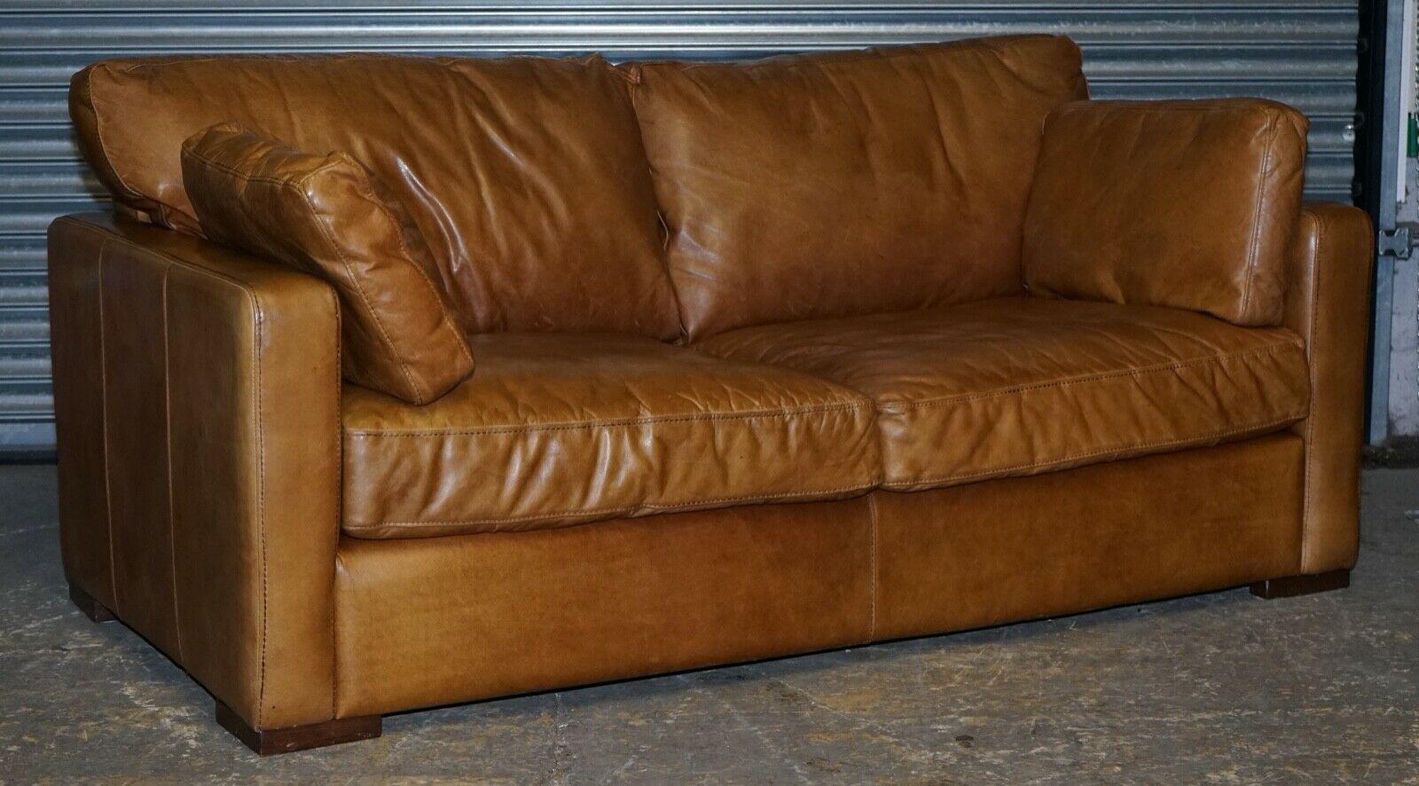 Stylish House of Fraser Heritage Brown Leather Three Seater Sofa