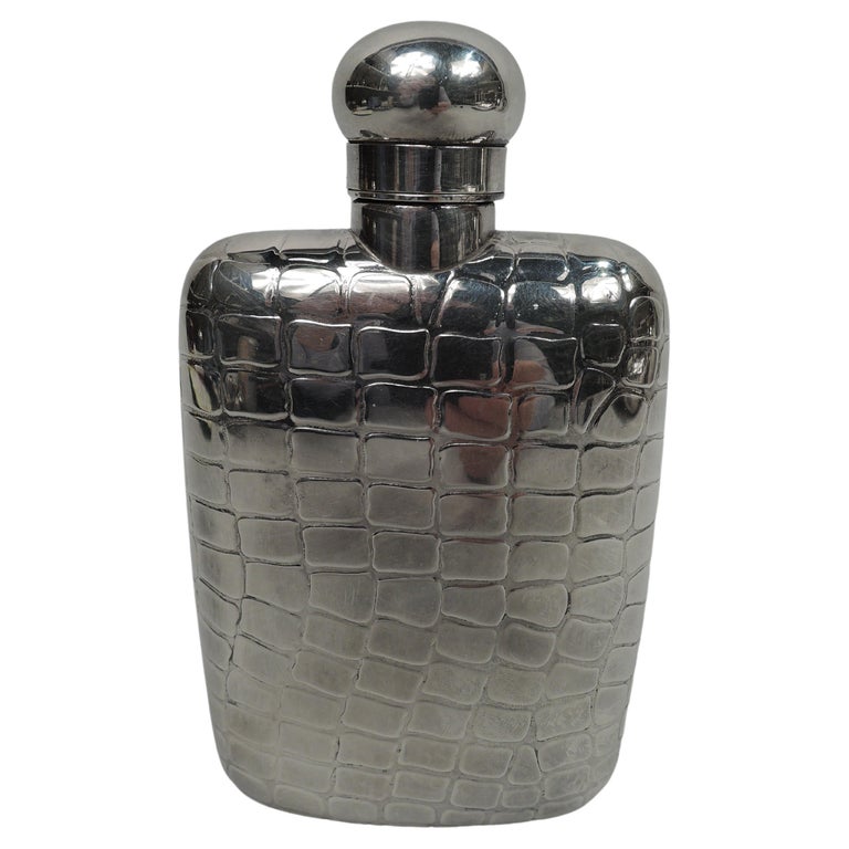 Stylish Italian Modern Sterling Silver Faux Leather Hip Flask For Sale ...