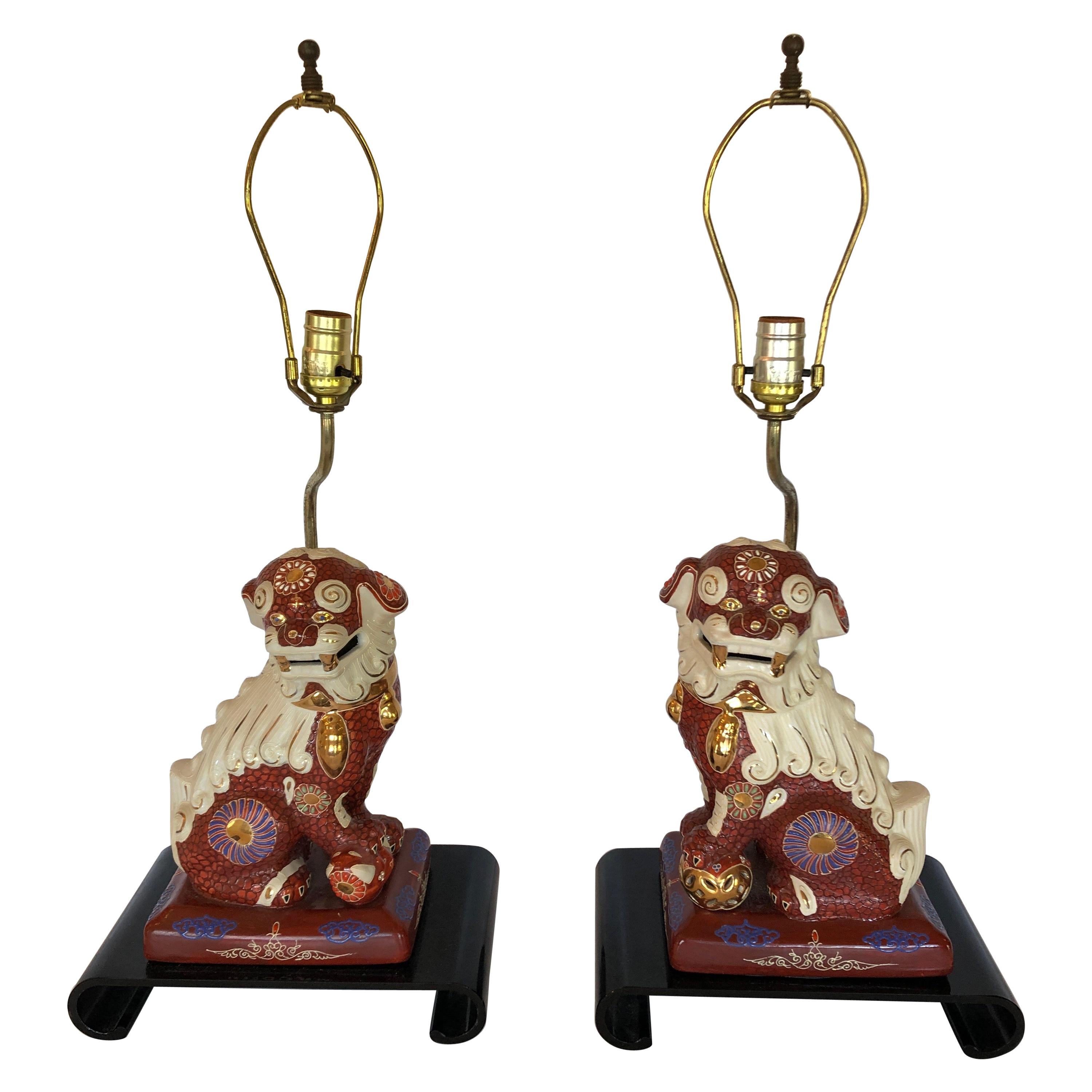 Pair of Ceramic Foo Dog Lamps For Sale at 1stDibs