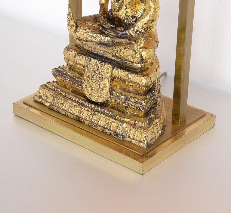 Stylish Pair of Gilded Bronze Buddha Table Lamps For Sale at 1stDibs