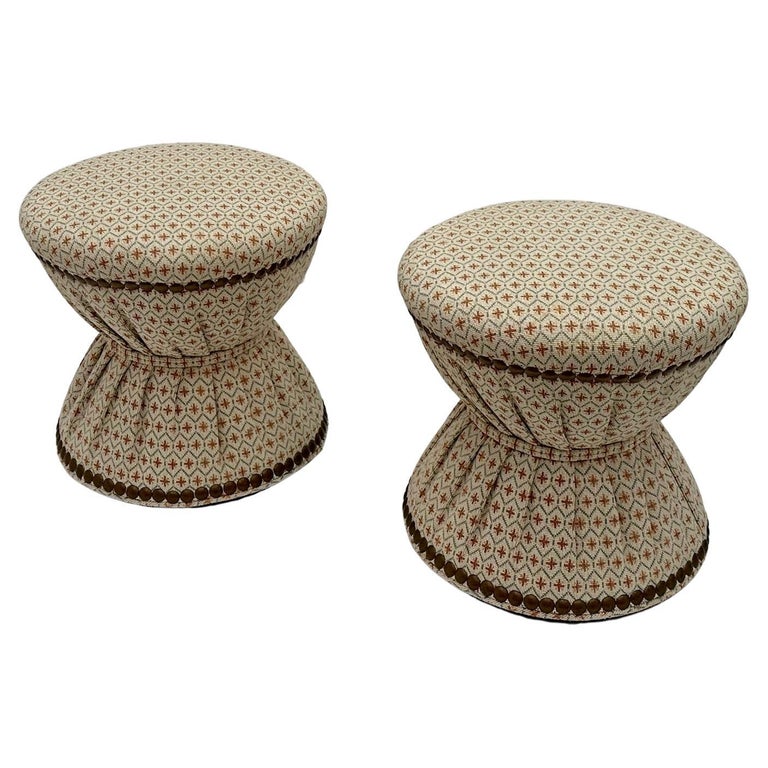 Stylish Pair of Hourglass Shaped Upholstered Ottomans For Sale at 1stDibs