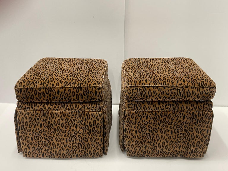 Stylish Pair of Leopard Print Velvet Upholstered Ottomans at 1stDibs ...