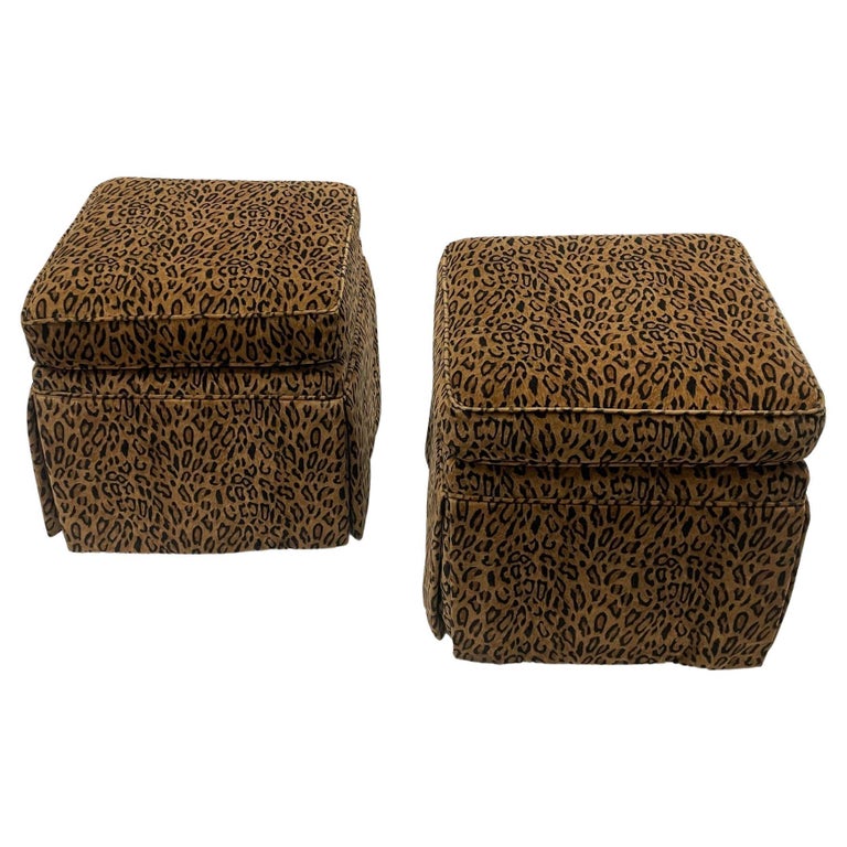 Stylish Pair of Leopard Print Velvet Upholstered Ottomans at 1stDibs ...