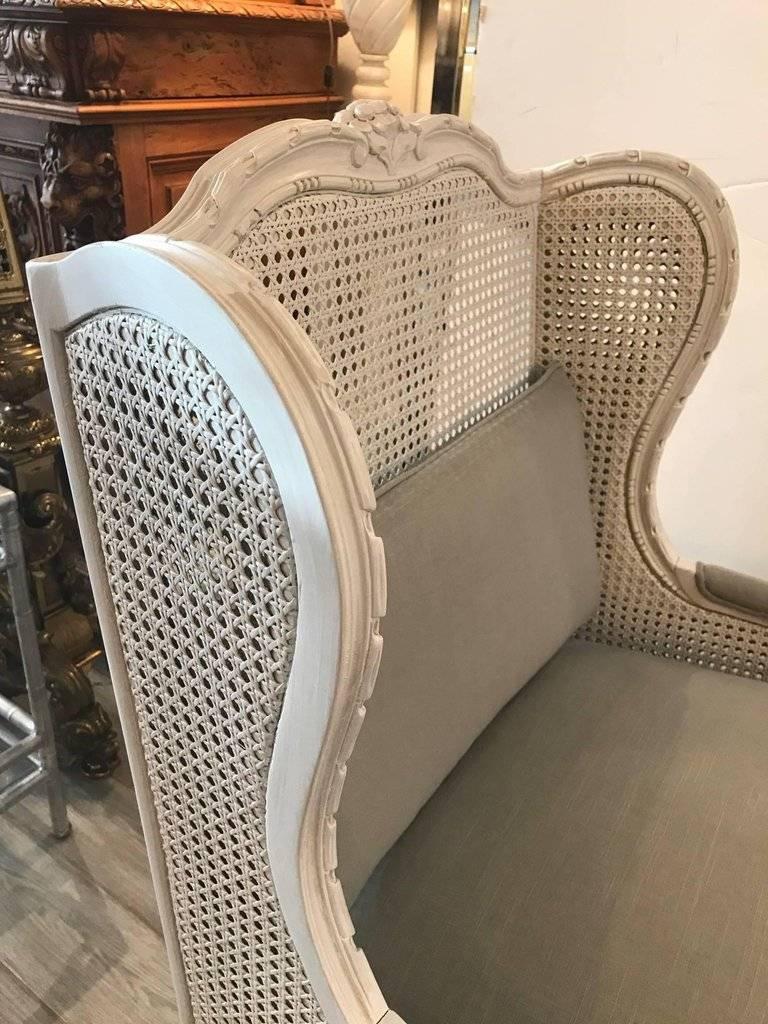 Stylish Pair of Louis XVI Style Painted Walnut and Cane Wing Chairs at ...