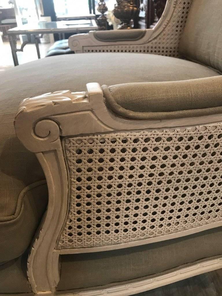 Stylish Pair of Louis XVI Style Painted Walnut and Cane Wing Chairs at ...