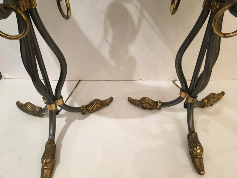 Stylish Pair of Silver Iron and Brass Table Lamps with Duck Feet For ...