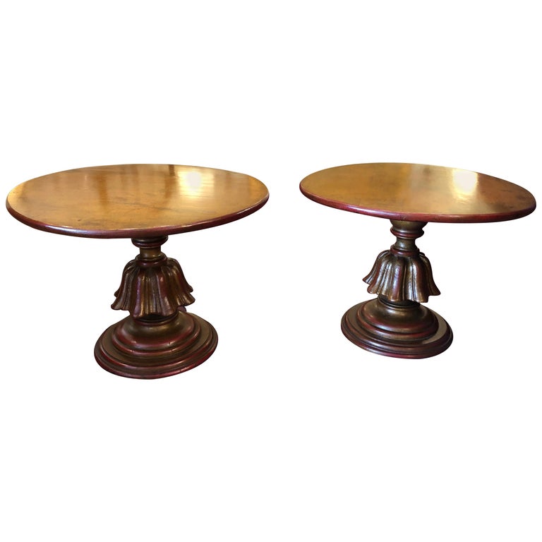 Stylish Pair of Warmly Gilded Round End Tables at 1stDibs