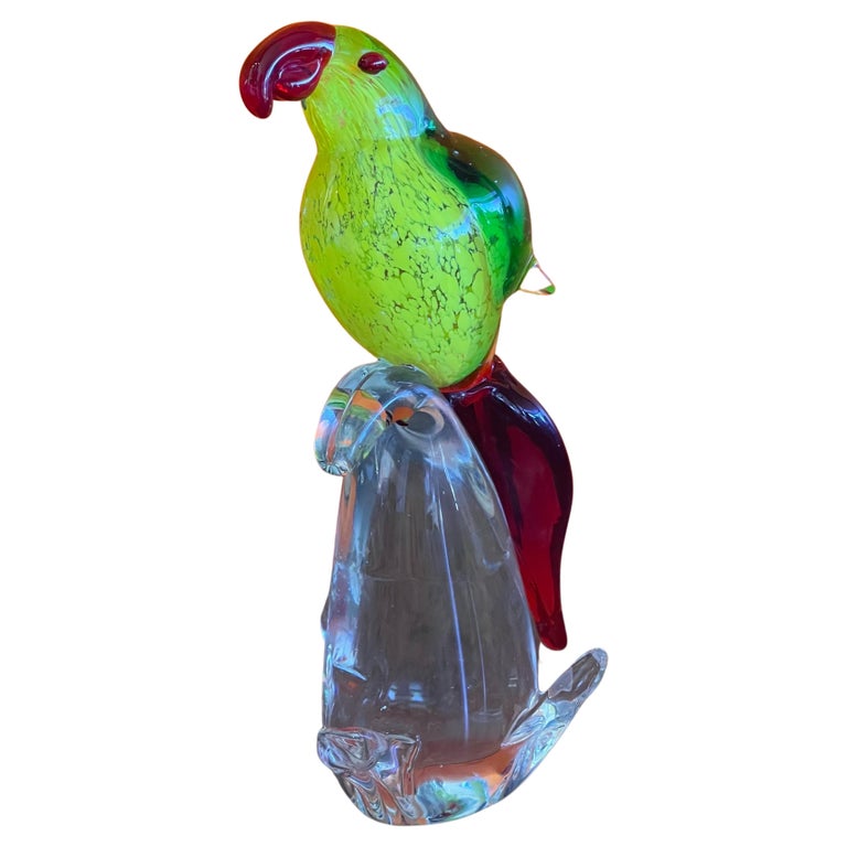 Stylish Parrot Art Glass Sculpture by Murano Glass For Sale at 1stDibs