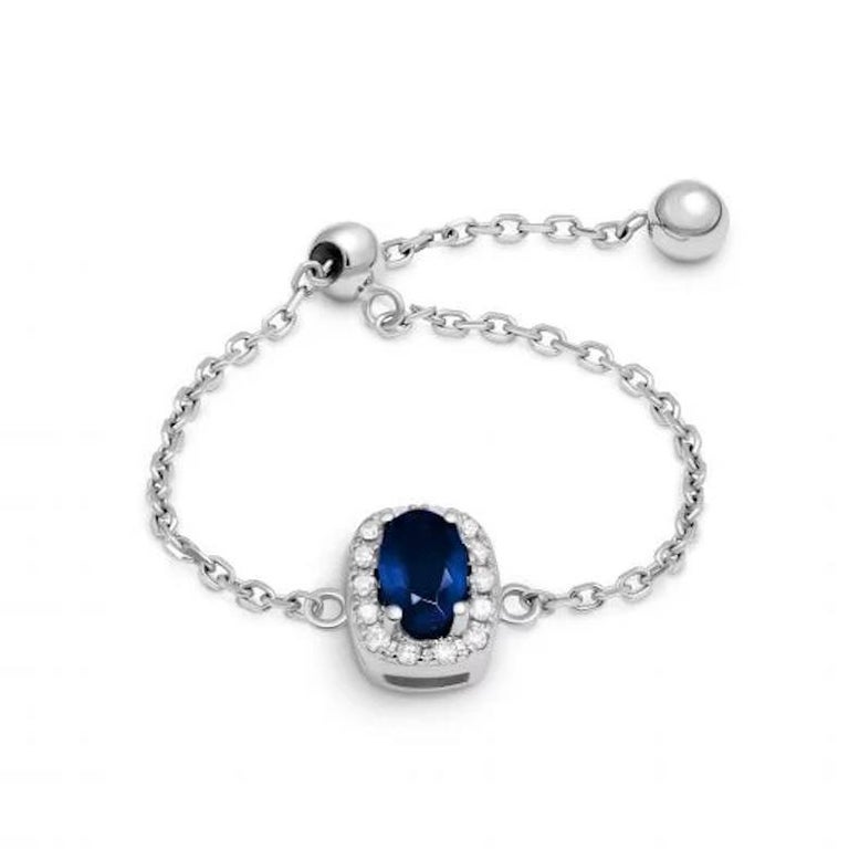 Stylish Soft Chain Modern Diamond Blue Sapphire White 14k Gold Ring for ...