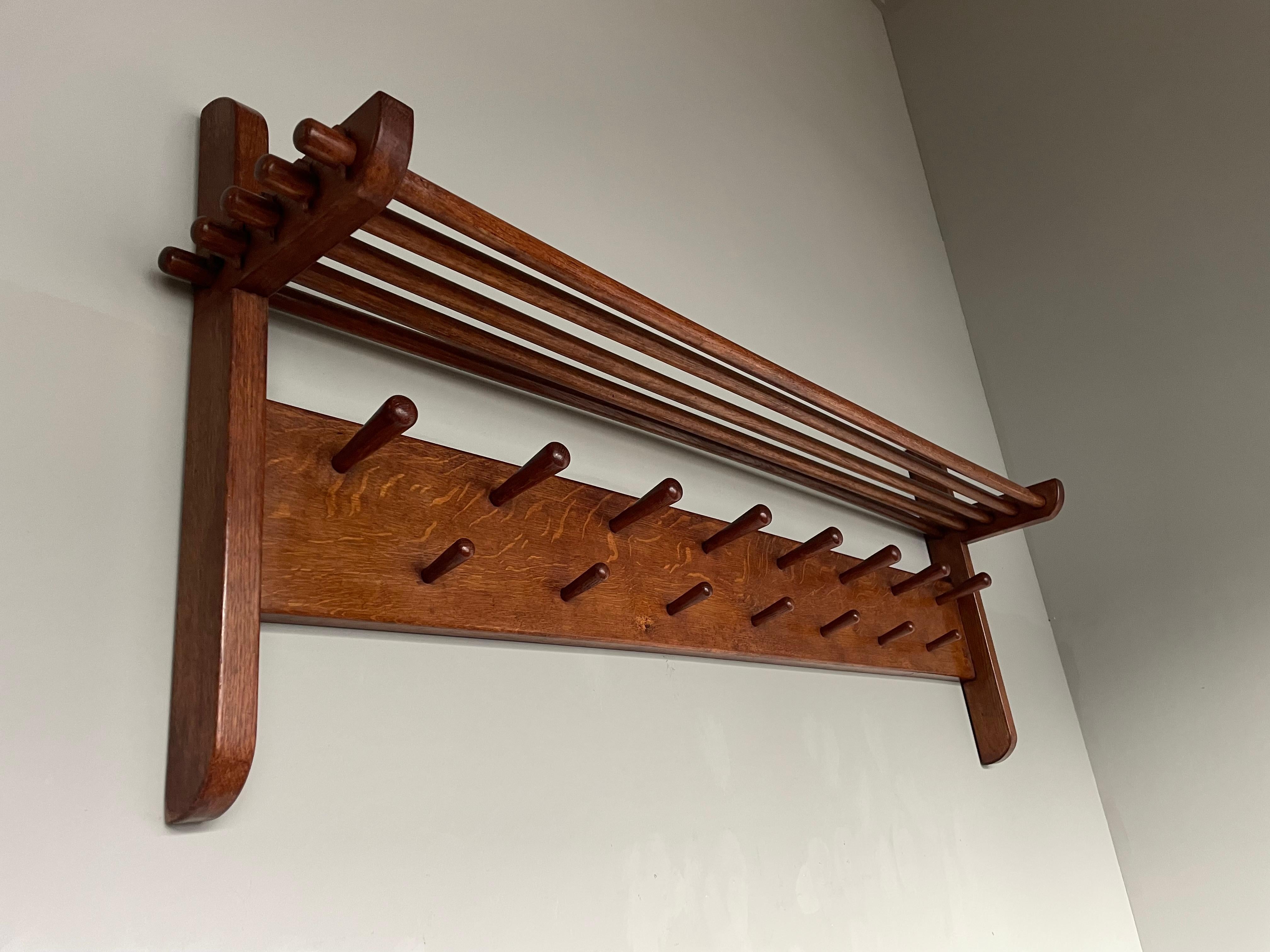 Stylish and Timeless Mid-Century Modern Solid Oak Wood Wall Coat Rack w ...