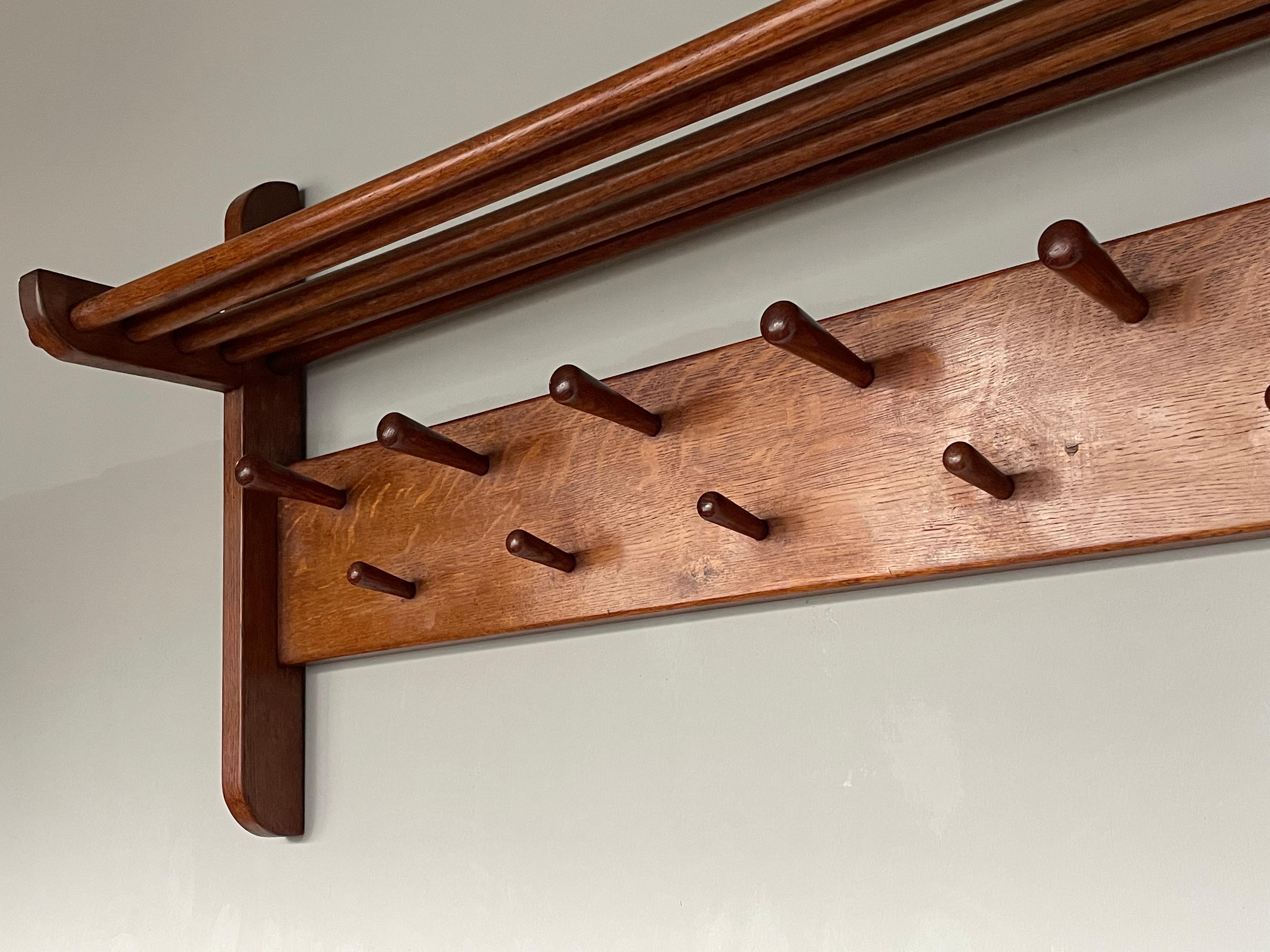 Stylish and Timeless Mid-Century Modern Solid Oak Wood Wall Coat Rack w ...