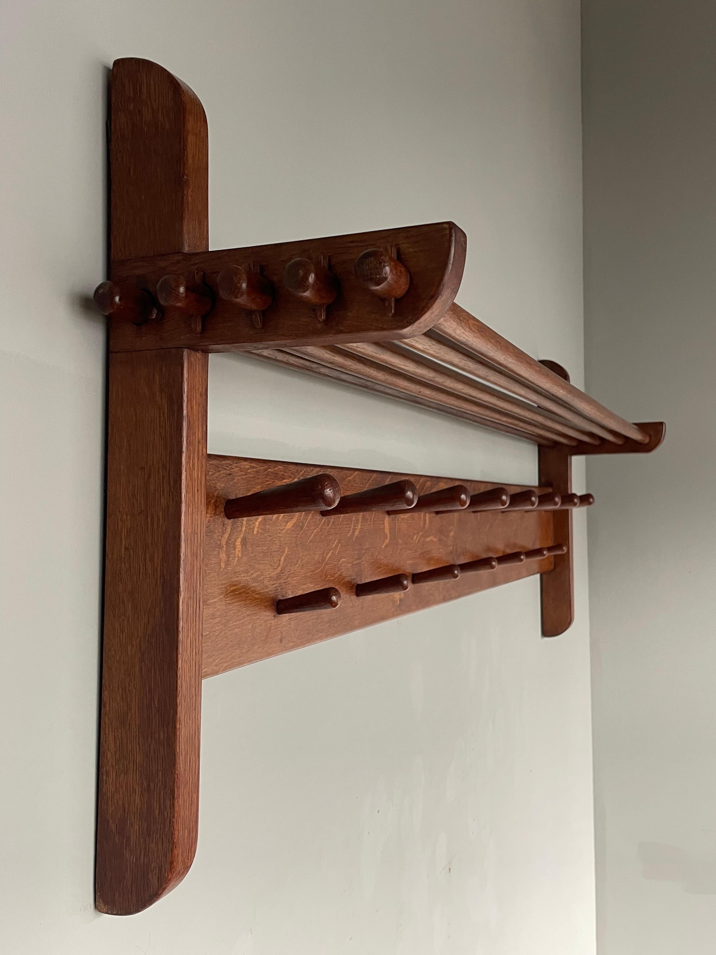 Stylish and Timeless Mid-Century Modern Solid Oak Wood Wall Coat Rack w ...