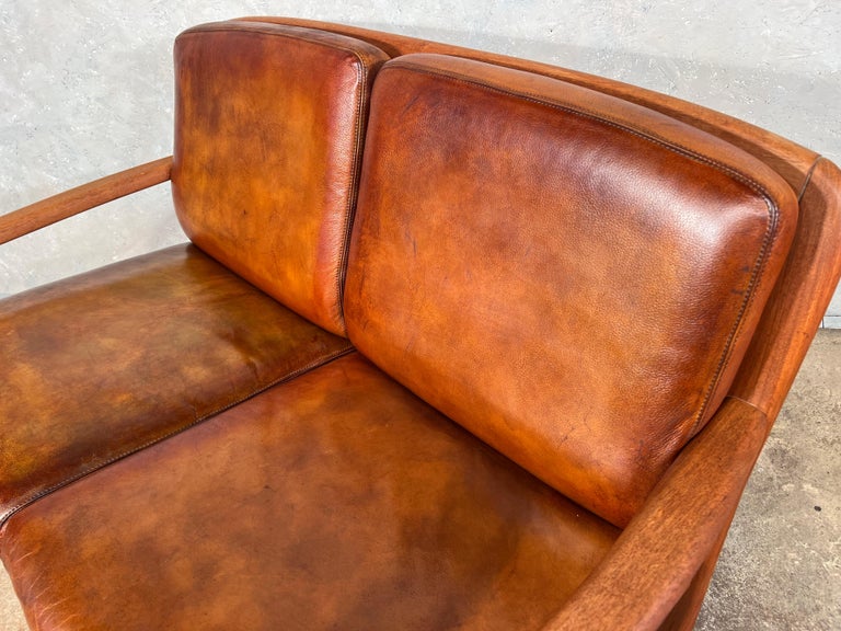 Stylish Vintage Drylund Danish 70 Two Seater Leather Sofa Solid Teak ...