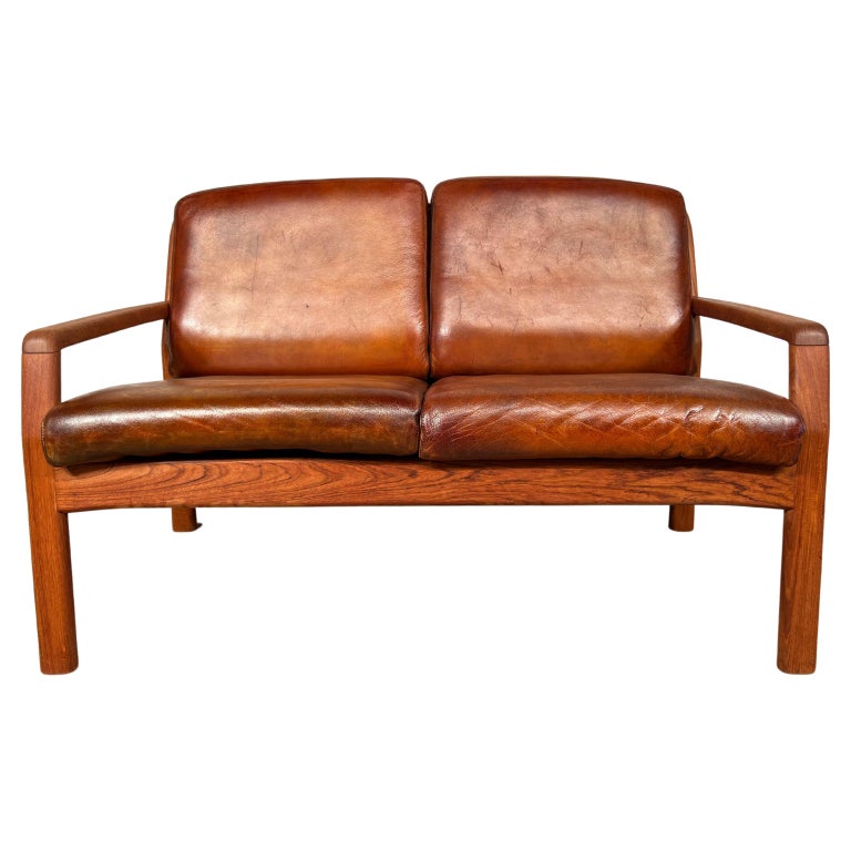 Stylish Vintage Drylund Danish 70 Two Seater Leather Sofa Solid Teak ...