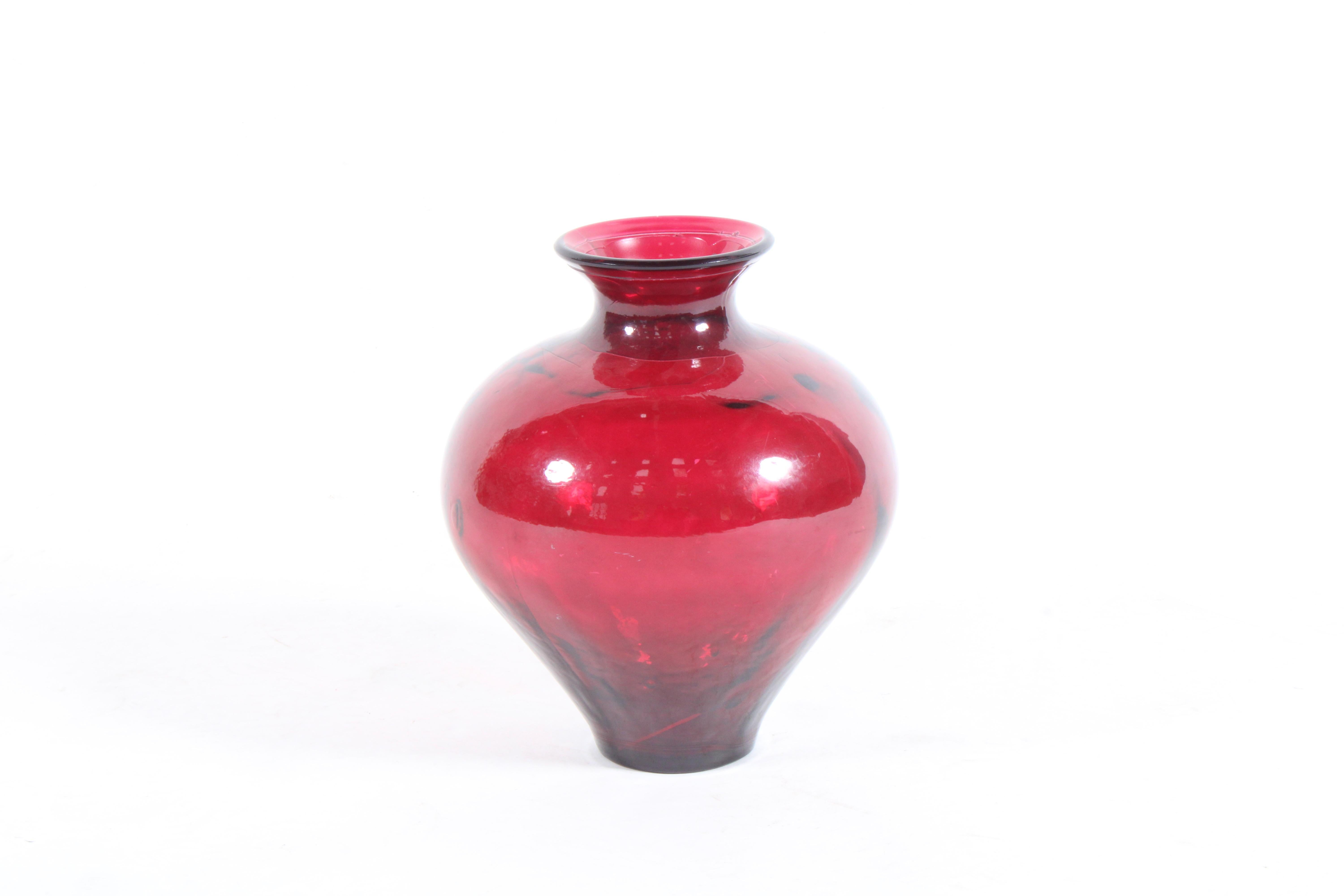 Stylish Vintage French Ruby Red Glass Vase For Sale at 1stDibs