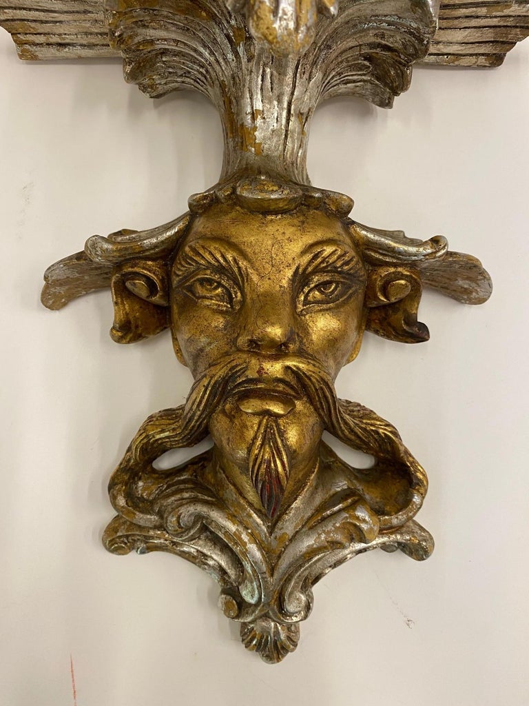 Stylized Chinoiserie Silver and Gold Plaster Wall Bracket For Sale at ...
