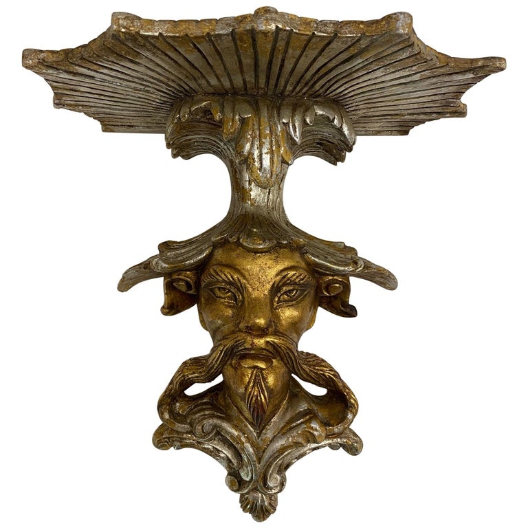 Stylized Chinoiserie Silver and Gold Plaster Wall Bracket For Sale at ...