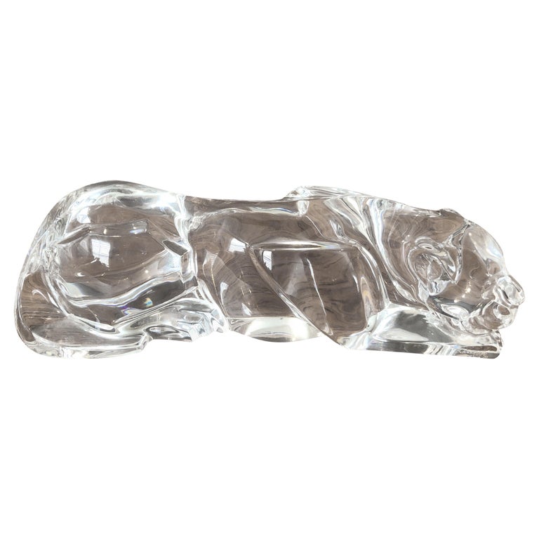 Stylized Crystal Panther / Jaguar Sculpture by Baccarat at 1stDibs