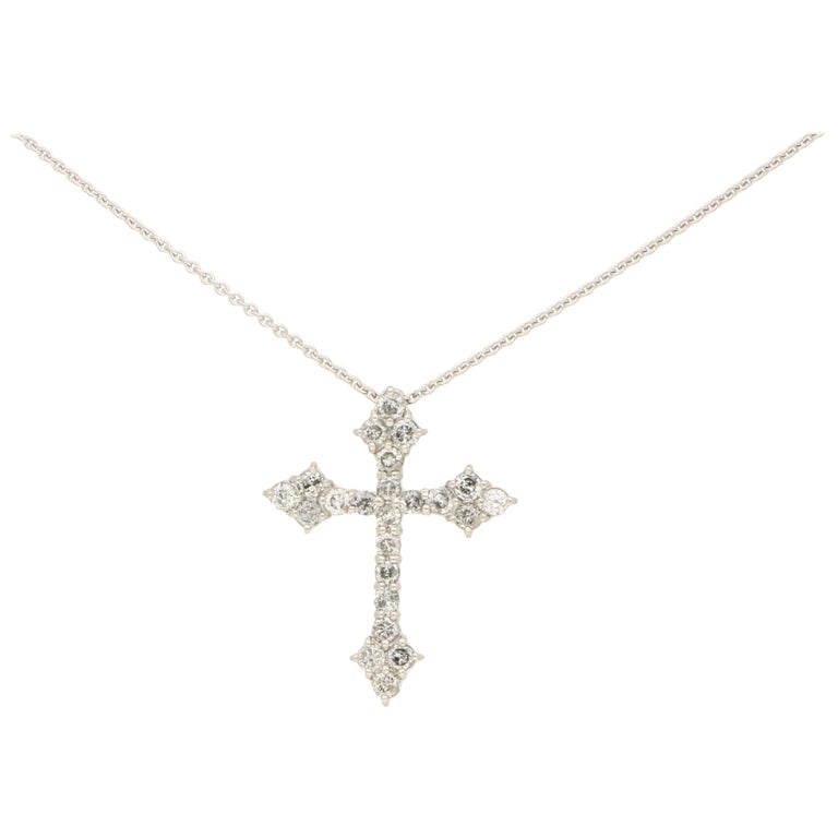 Pendentif croix stylisée en platine avec diamants de 1 carat au total ...
