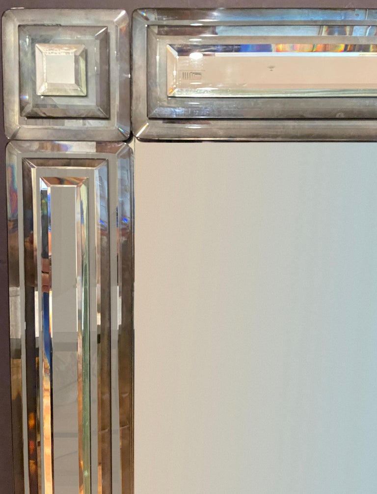 Stylized Geometric Modern Beveled Paneled Mirror For Sale at 1stDibs