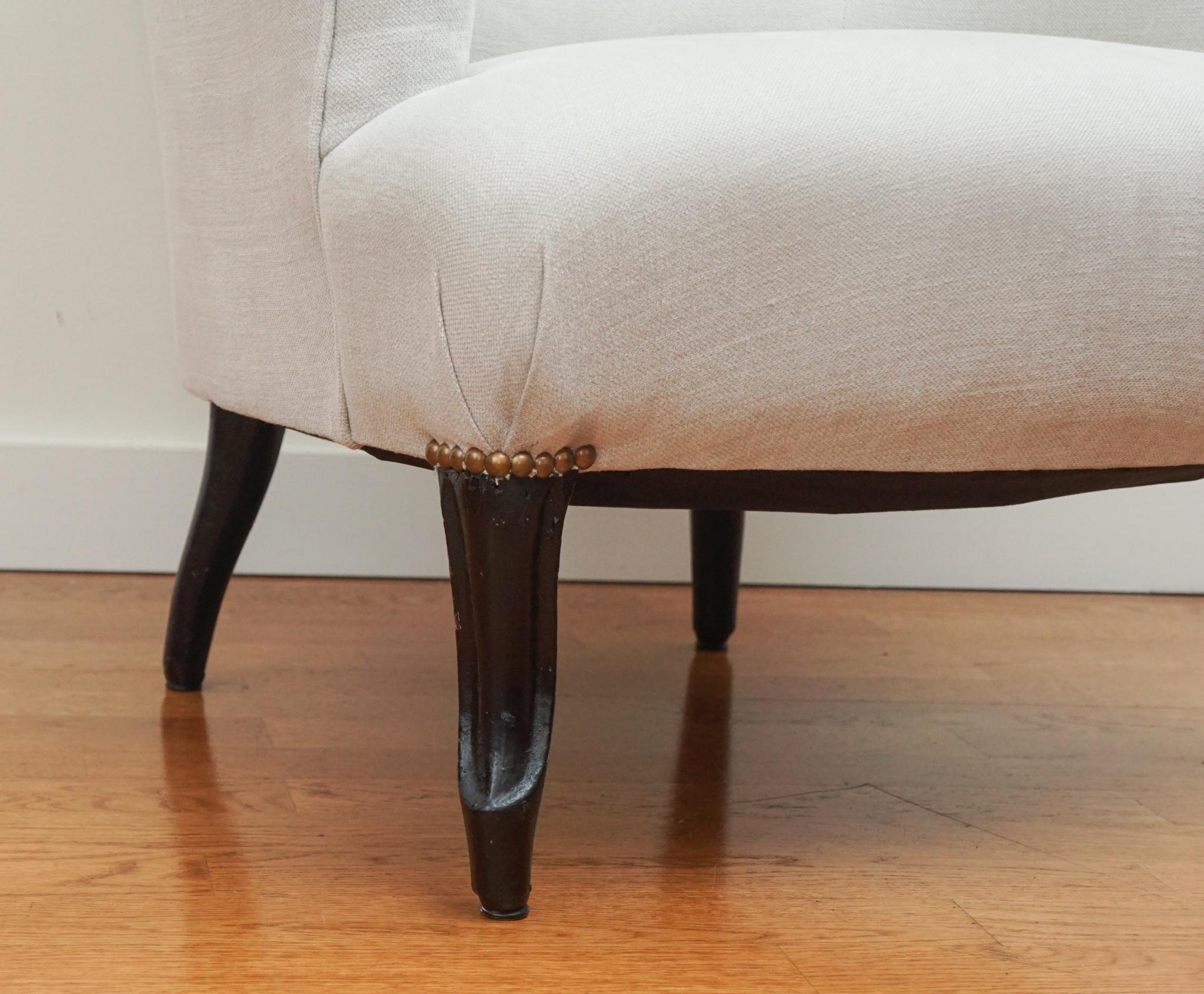 Stylized Mid-Century Modern Upholstered Wing Chair For Sale at 1stDibs