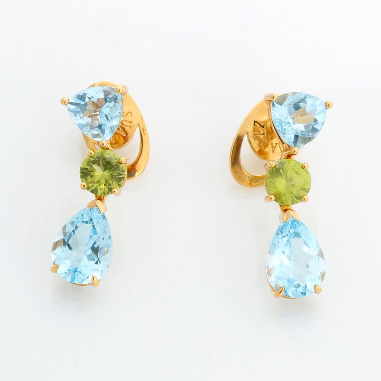 Suarez 18K Yellow Gold Blue Topaz and Peridot Earrings For Sale at 1stDibs