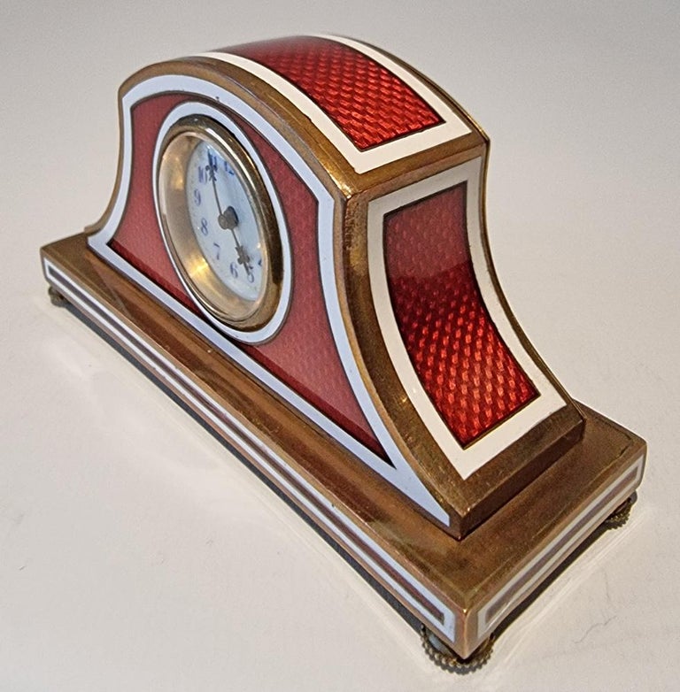 Sub Miniature Red Guilloche Enamel and Gilt Bronze Boudoir Clock For ...