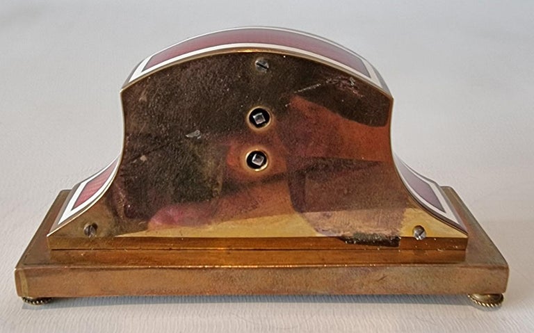 Sub Miniature Red Guilloche Enamel and Gilt Bronze Boudoir Clock For ...