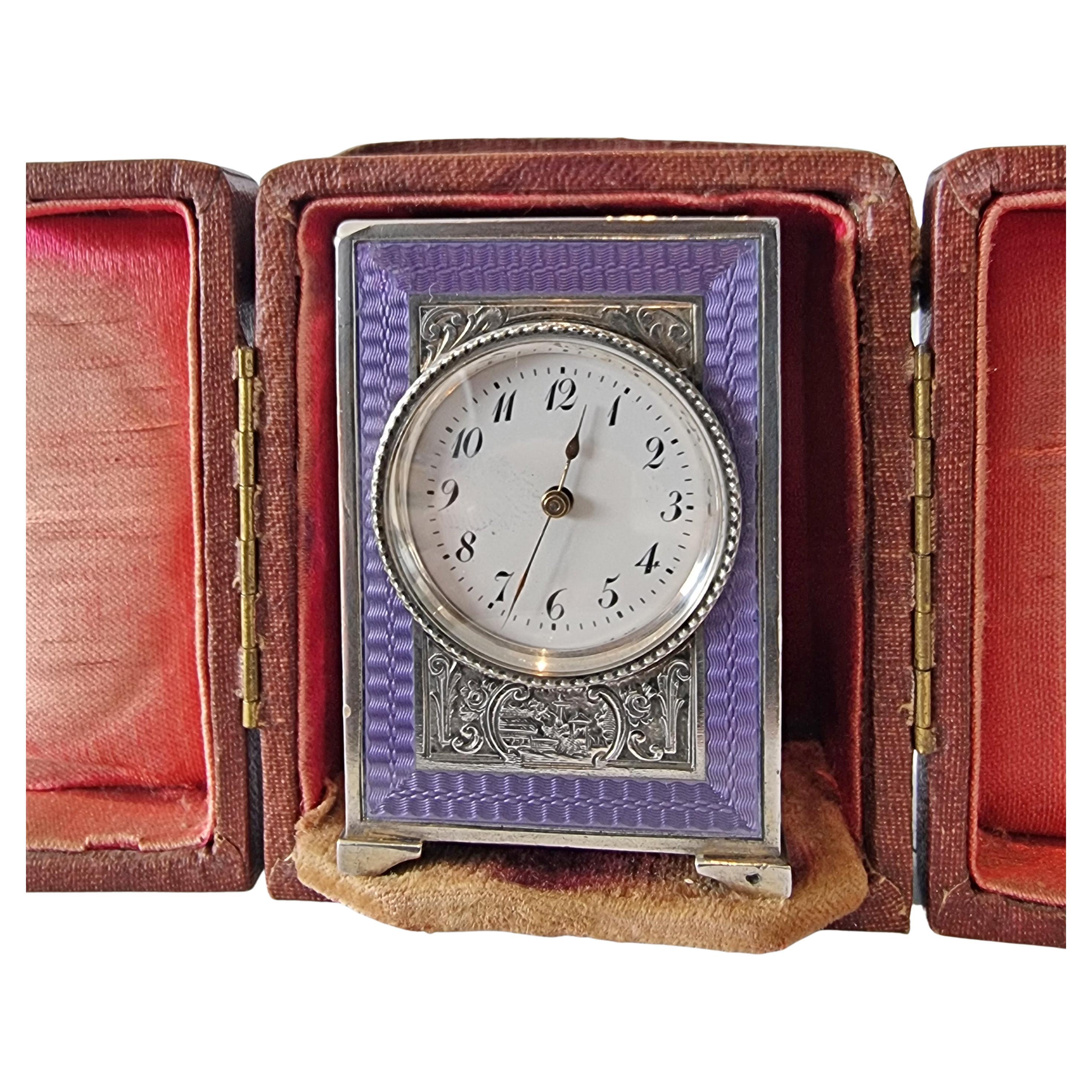 Sub Miniature Silver and Blue Guilloche Enamel Carriage or Boudoir ...