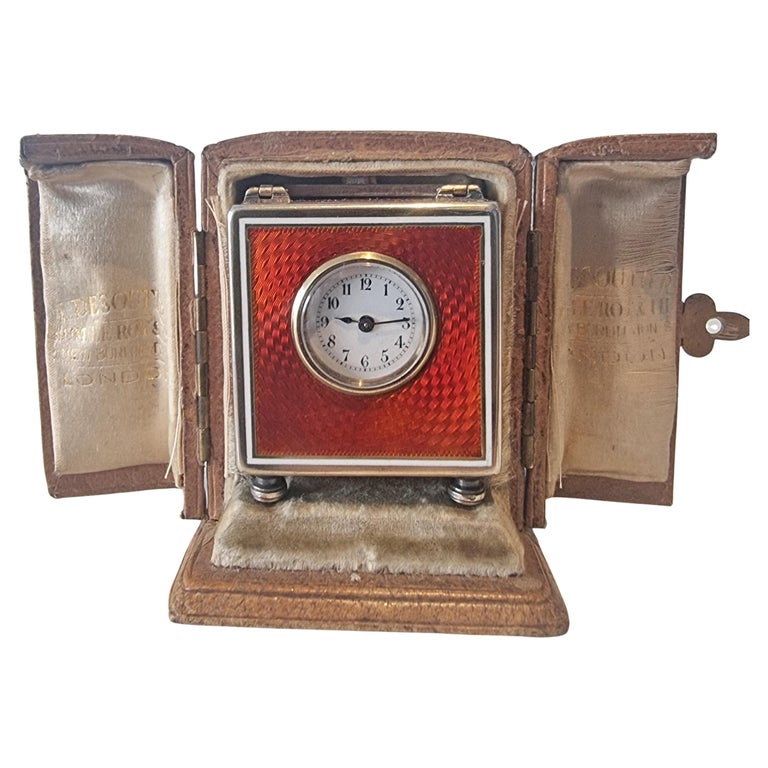 Sub Miniature Silver Gilt and Red Guilloche Enamel Carriage Clock in ...