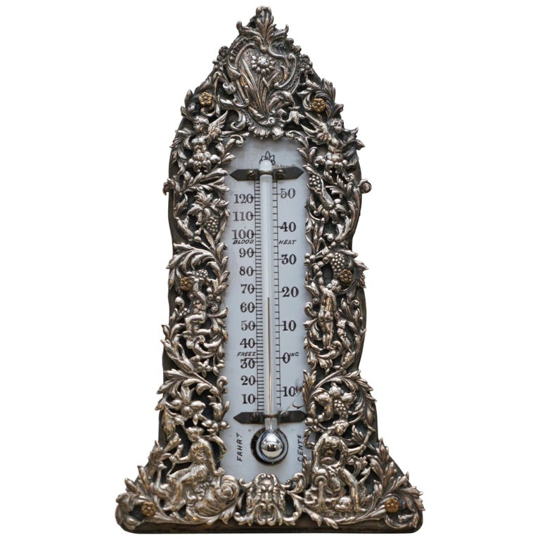 Sublime 1888 Sterling Silver Repousse Barometer Cherubs Angels Grape ...