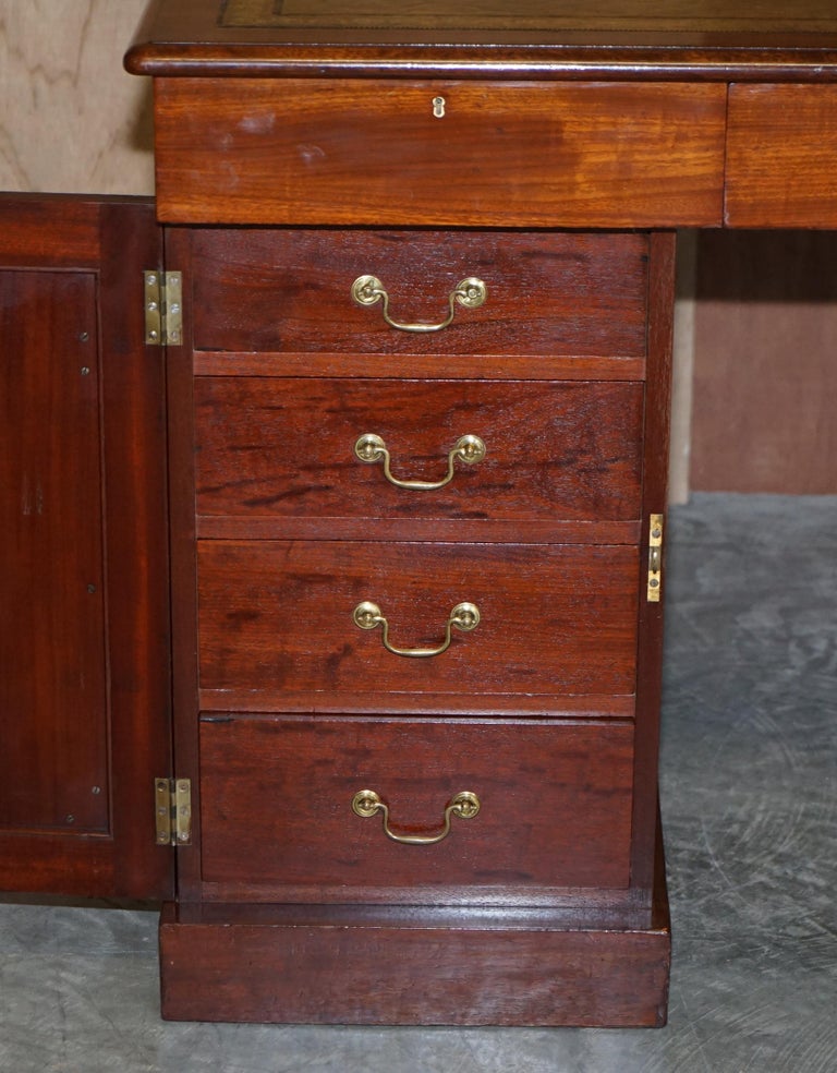 Sublime Antique Hardwood Pedestal Desk with Green Leather Writing Slope ...