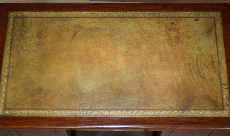 Sublime Antique Hardwood Pedestal Desk with Green Leather Writing Slope ...