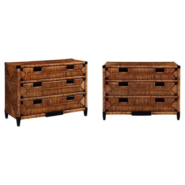 Sublime Black Lacquer Wicker Commode by John Hutton for Donghia- Pair ...