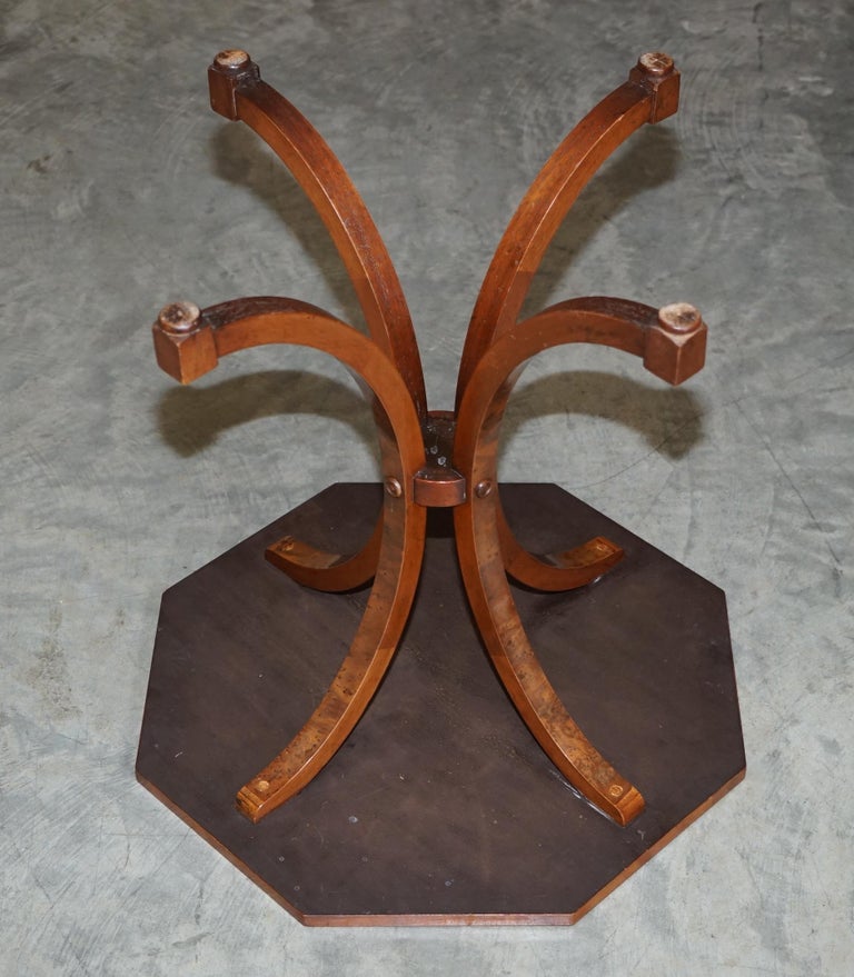 Sublime Burr Walnut and Flamed Hardwood Hexagon Side Table with Curved ...