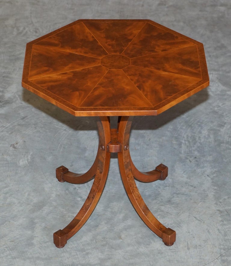 Sublime Burr Walnut and Flamed Hardwood Hexagon Side Table with Curved ...
