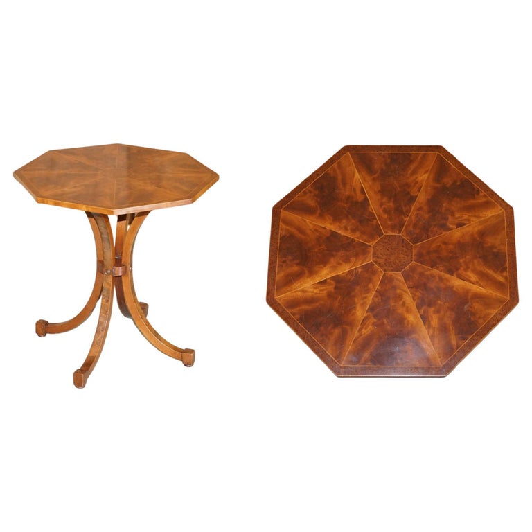 Sublime Burr Walnut and Flamed Hardwood Hexagon Side Table with Curved ...