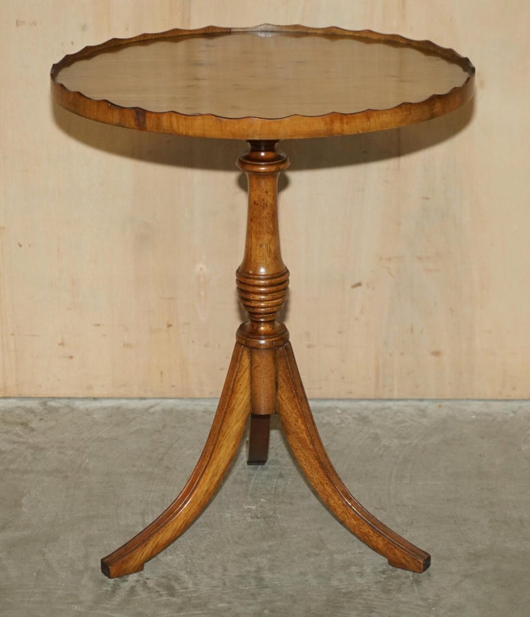 Sublime Burr Yew Wood Side End Lamp Table with Hand Carved Gallery Rail ...