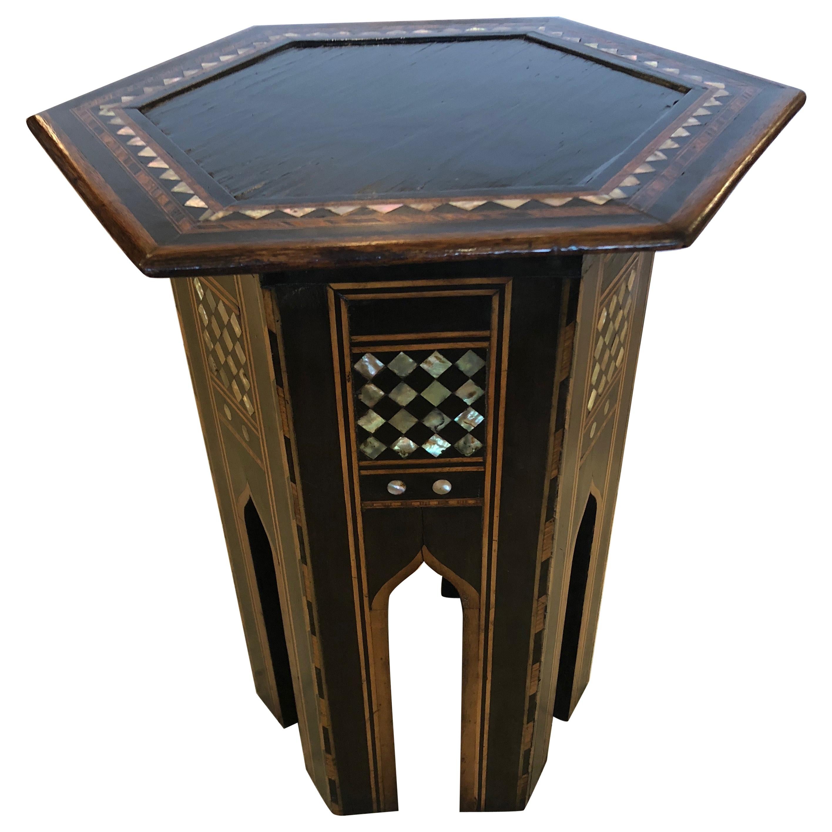 Sublime Ebonized Moroccan Side Table with Mother of Pearl Inlay at 1stDibs