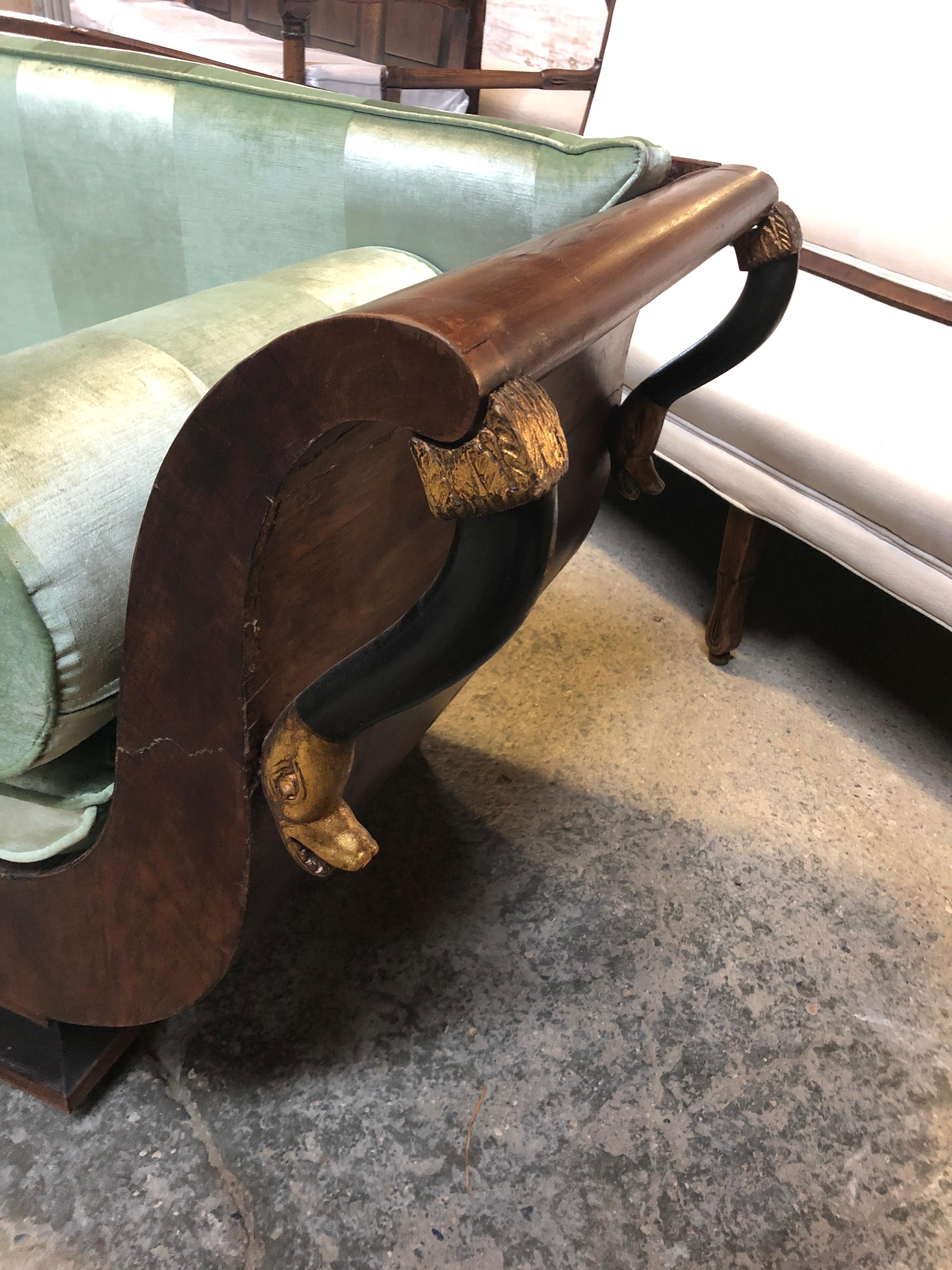 Sublime French Empire Walnut Curvy Sofa with Gilded Swans and Velvet ...