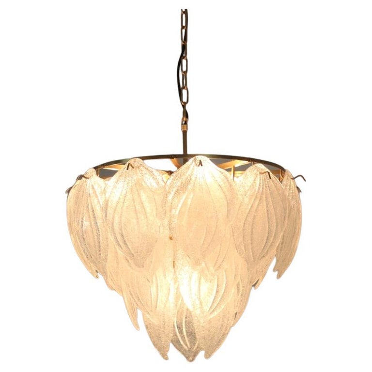 Sublime Frosted Glass Leaves Chandelier, 2 Available For Sale at 1stDibs