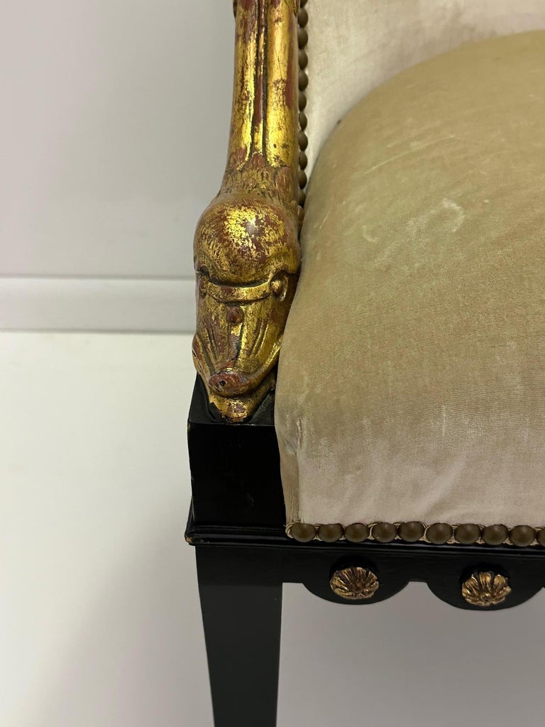 Sublime Hollywood Regency Gilt and Ebonized Club Chair with Dolphin ...